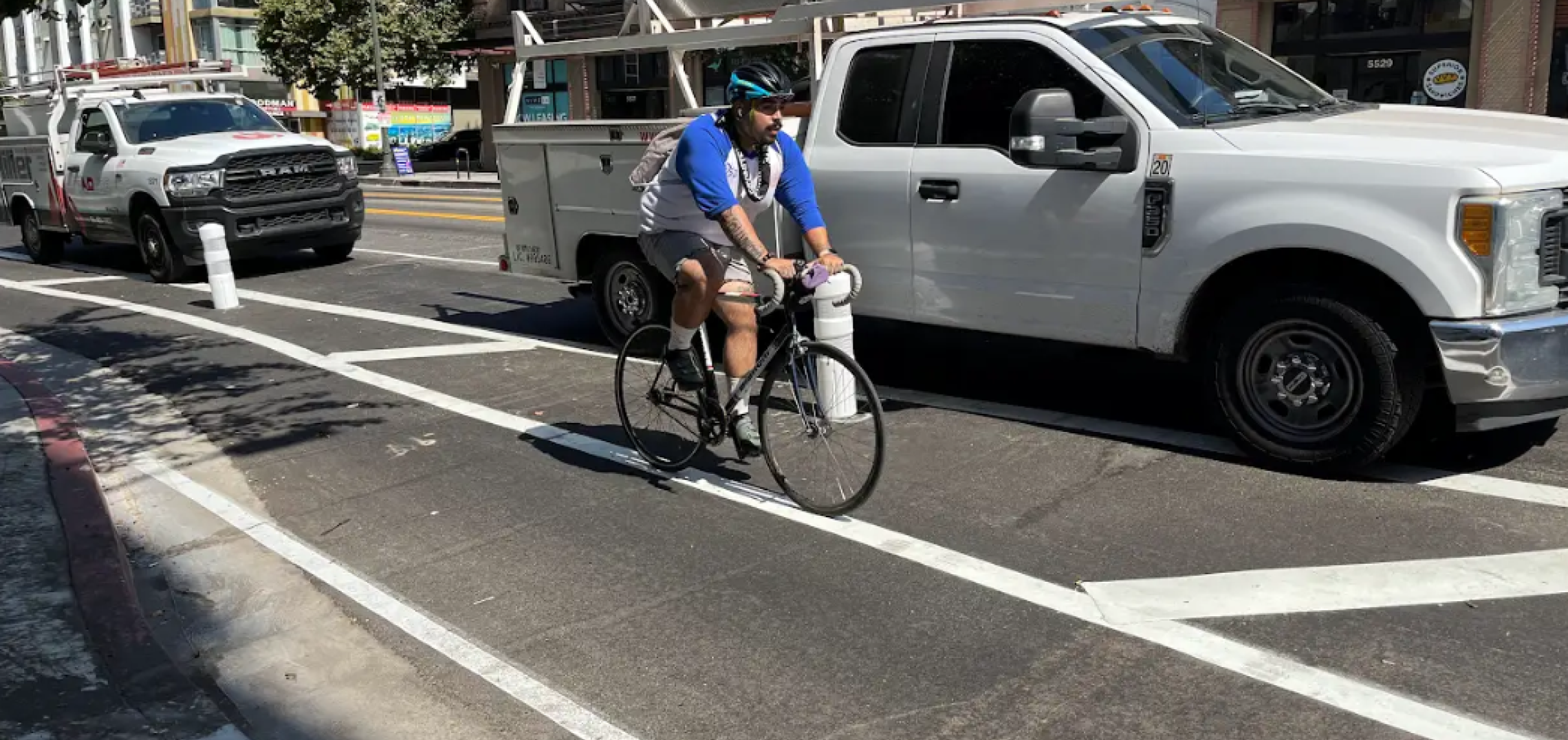 First stretch of Hollywood Boulevard bike lanes just about finished ...